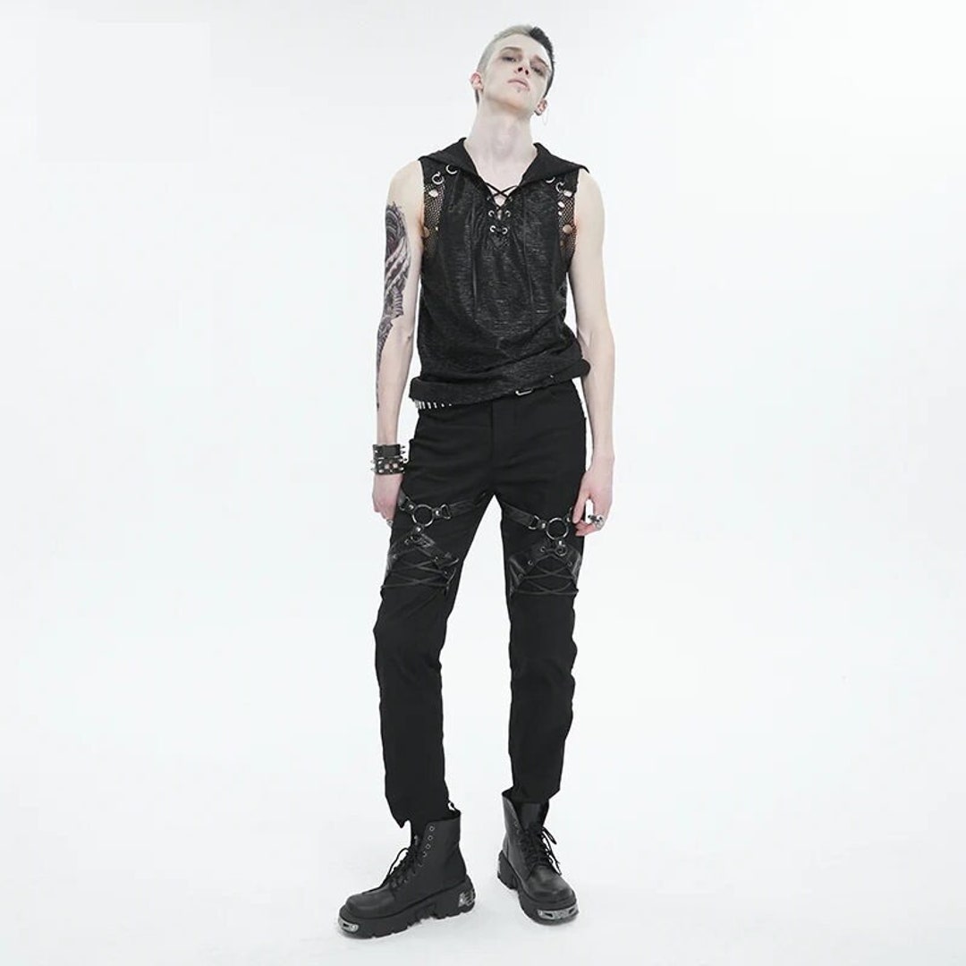 Punk Faux Leather Leg Loop Trousers, Men Party Royal Trousers, Punk ...