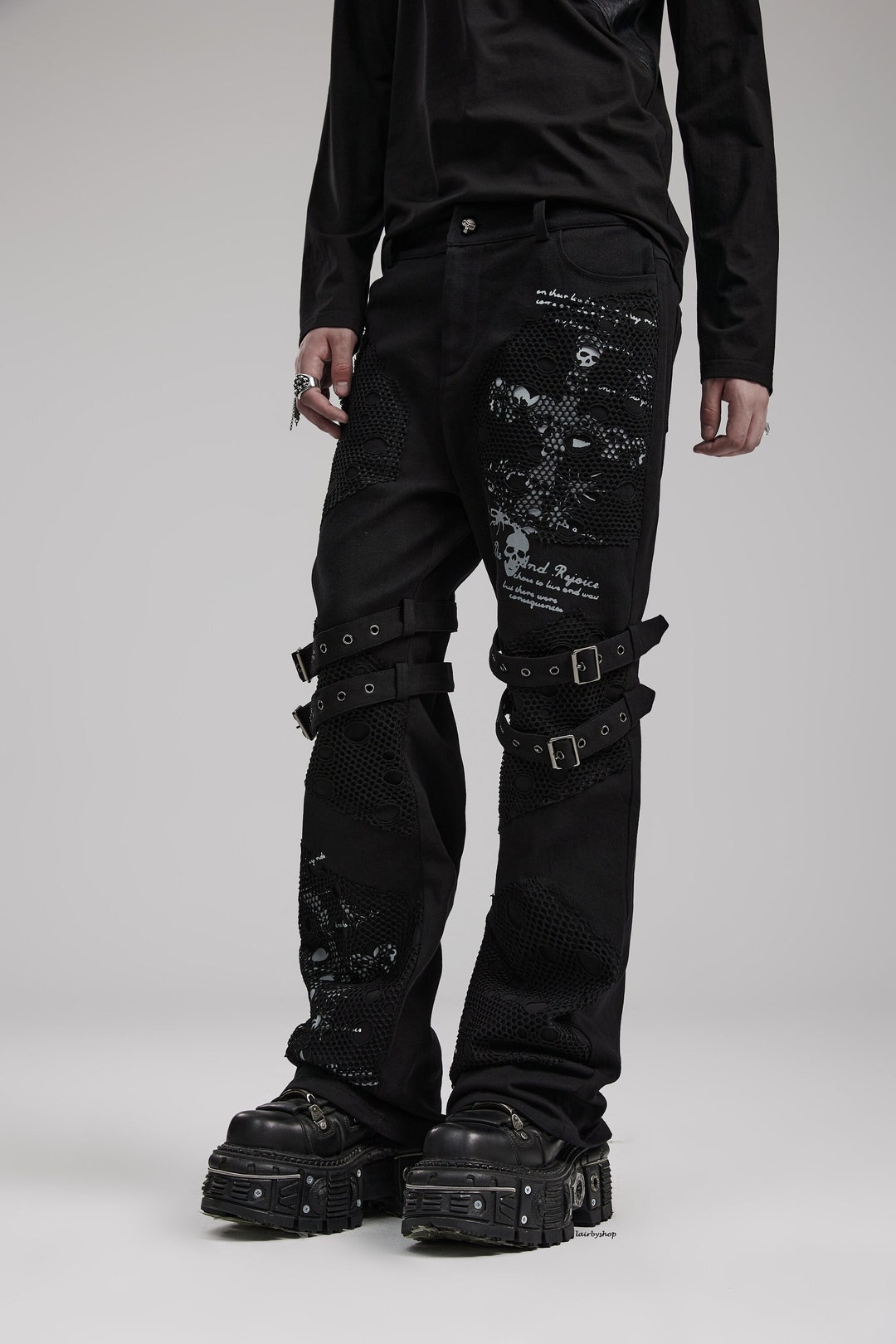 Emo Punk Cross Men Pants, Men Gothic Winter Gift Pants, Men Skull ...