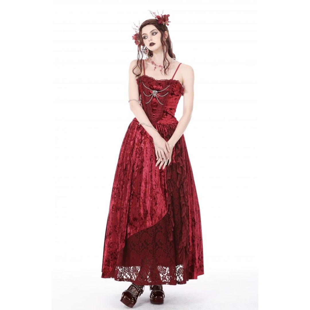 Beautiful Gothic Red Dress, Bloody Rose Velvet Dress, Gothic Prom Dress ...