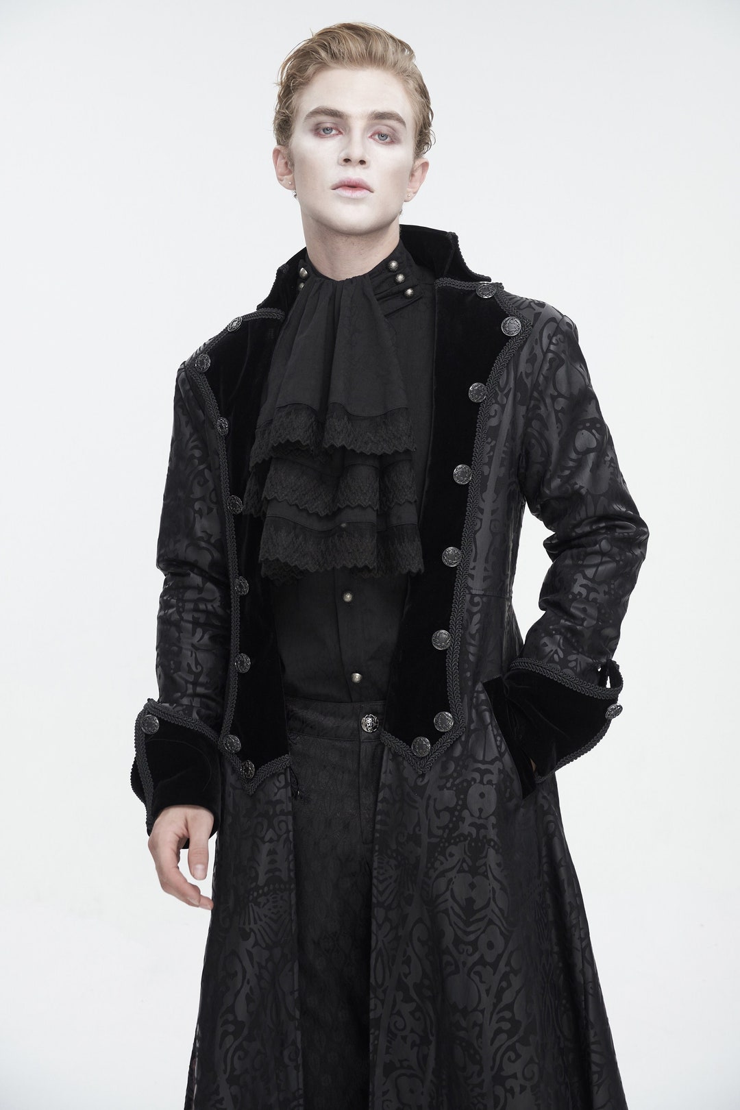 Men's Gothic Stand Collar Retro Long Coat, Handmade Gorgeous Gentlemen ...