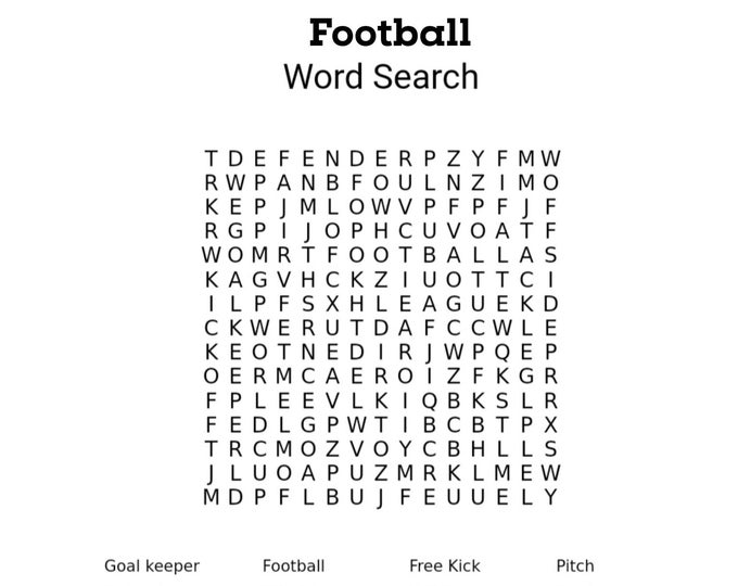 Football Wordsearch Printable Digital Download - Etsy