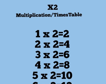 2 Timestable, Multiplication Printable Digital Download Home Learning ...