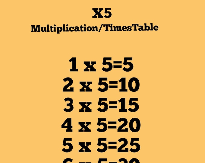 5 Timestable Multiplication Printable Digital Download - Etsy