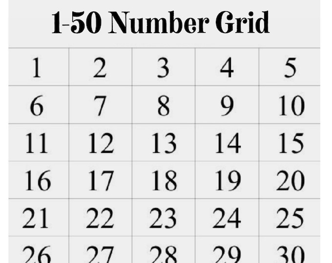 Number Grid, Count to 50, Home Schooling, Home Decor Instant Printable ...