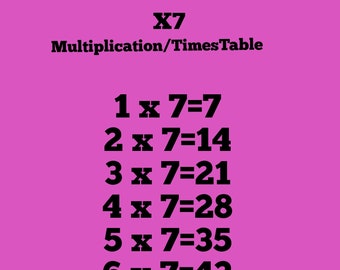 7 Times Table Multiplication Printable, Digital Download, Educational ...