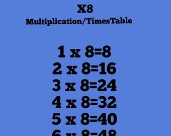 8 Timestable Multiplication, Printable Digital Download Educational ...