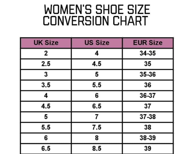 Women's Shoe Size Conversion Chart: UK, US, EUR (digital Download ...