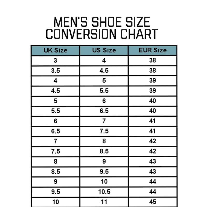 Mens Shoes Size Conversion Chart - Etsy