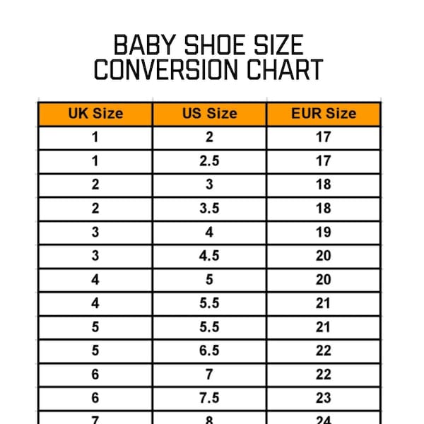 Shoe Size Chart Toddler - Etsy
