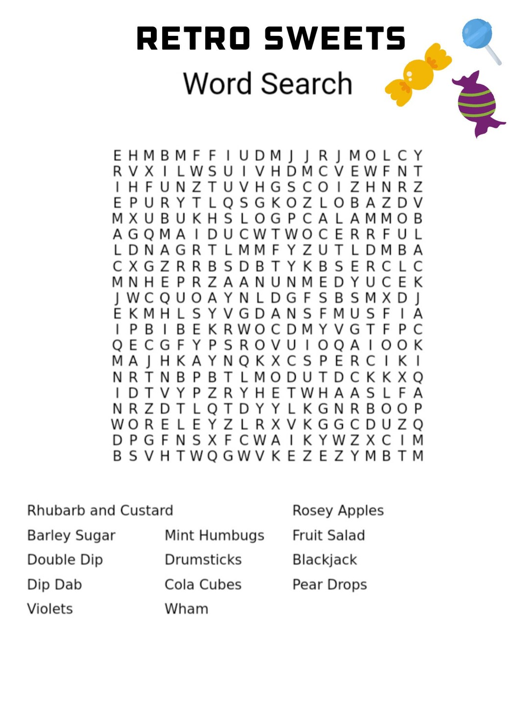 Retro Sweets Wordsearch, Printable, Digital Download - Etsy
