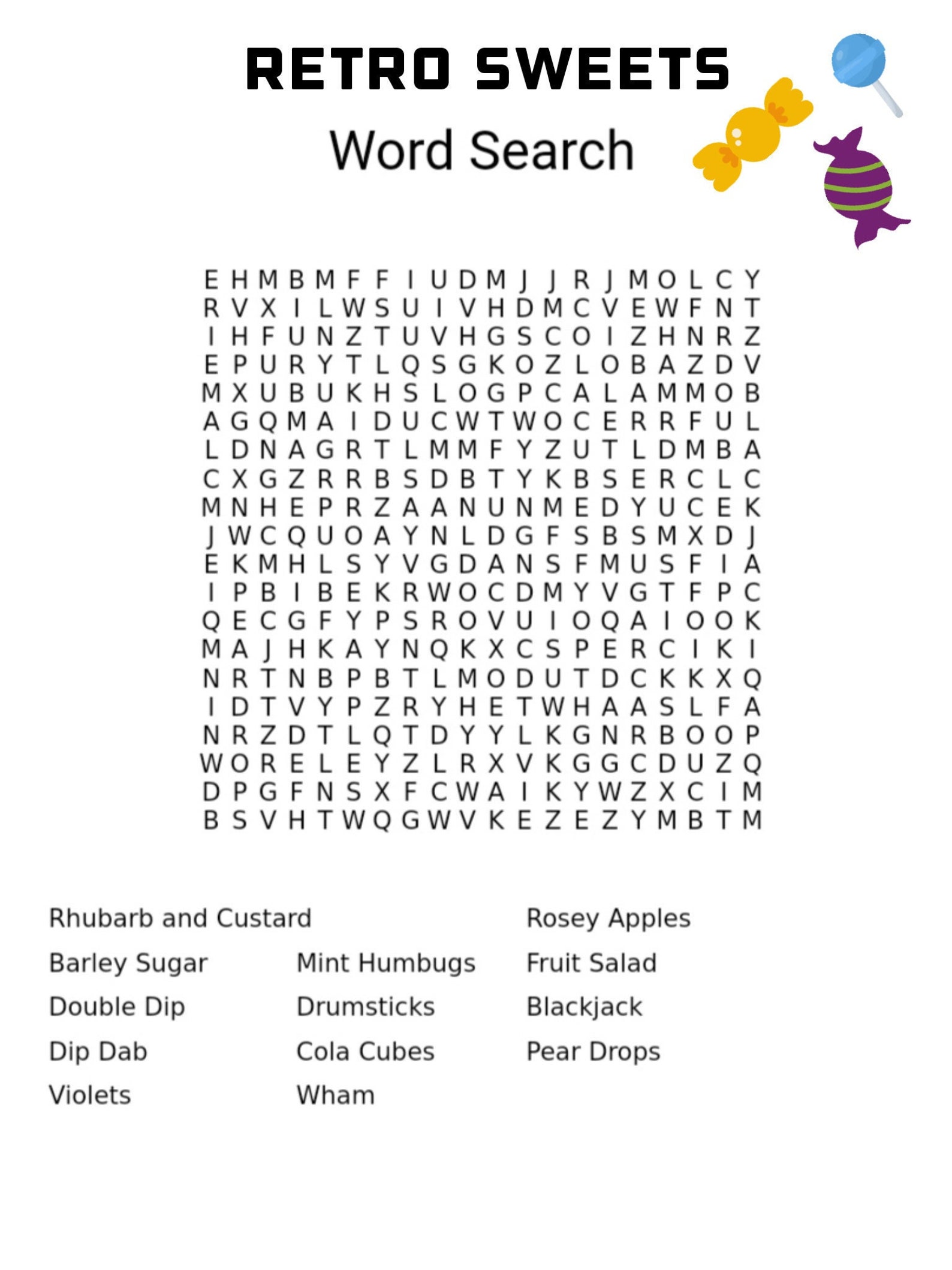 Retro Sweets Wordsearch, Printable, Digital Download - Etsy