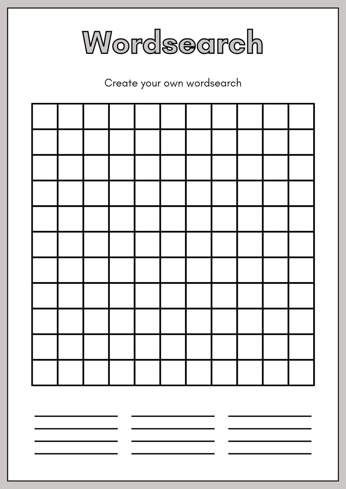Create Your Own Wordsearch Template: Printable Puzzle (digital Download ...