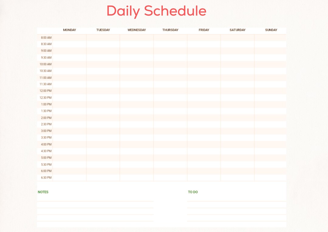 Daily Schedule, Planner, Template, Instant, Printable, Digital Download ...