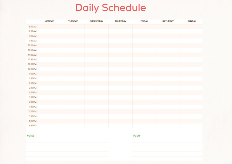 Daily Schedule, Planner, Template, Instant, Printable, Digital Download ...