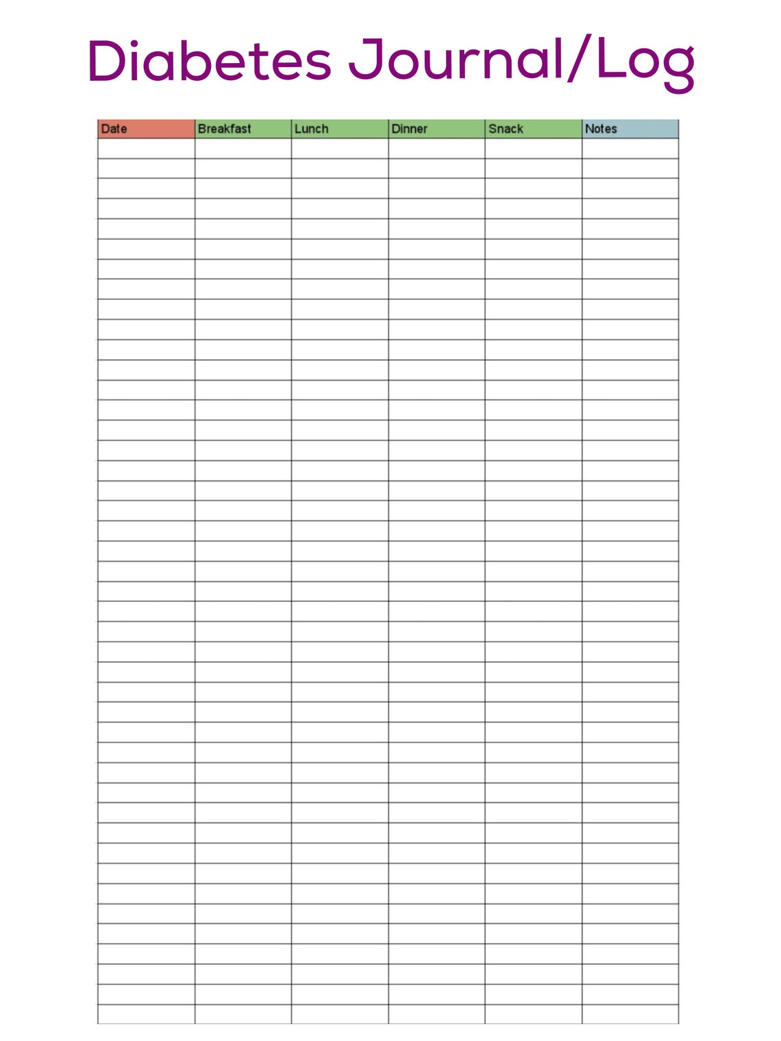Diabetes Journal/log, Sugar Levels, Instant, Printable, Digital ...