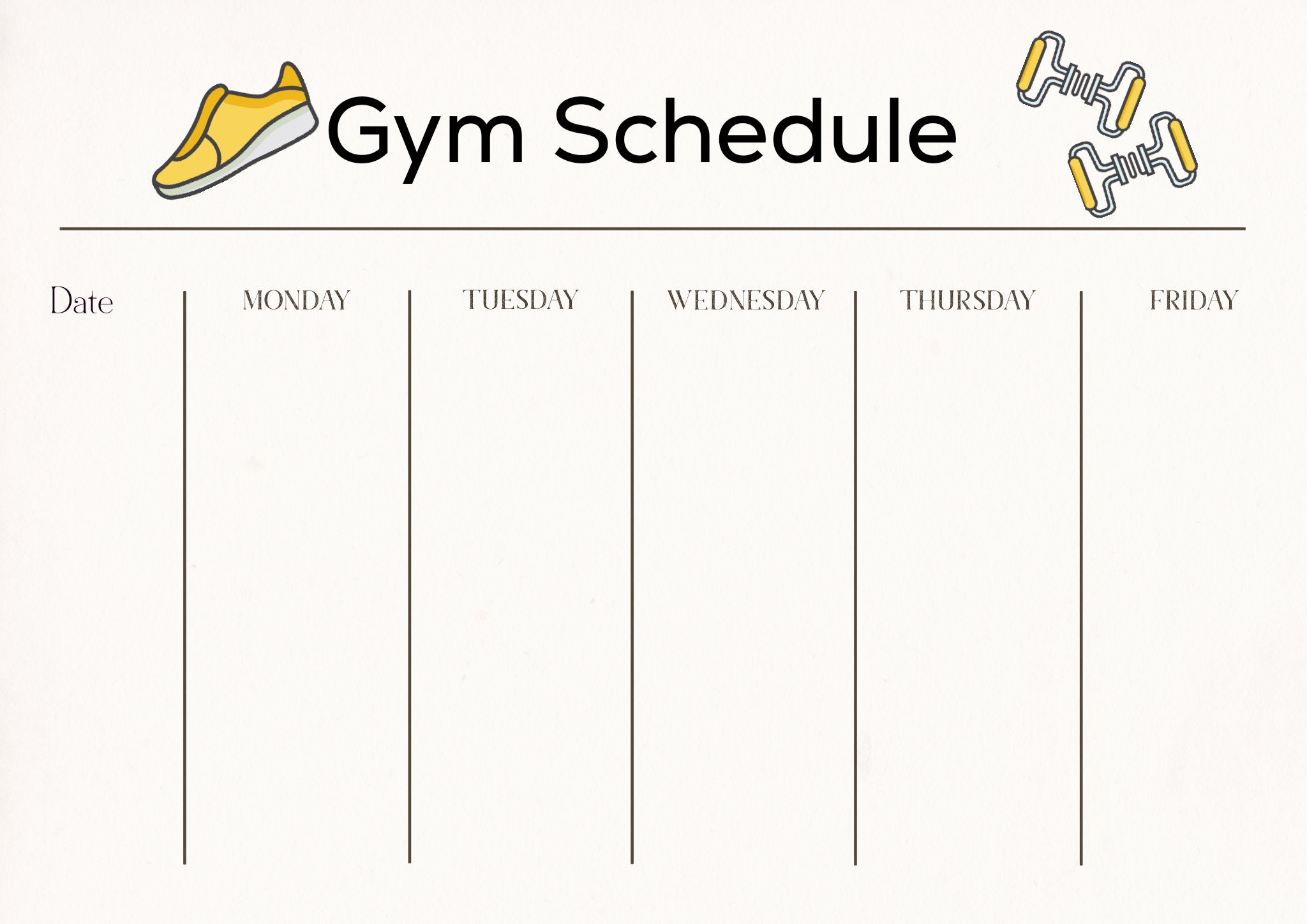 Weekly Gym Schedule Planner Rota Digital Printable Download - Etsy