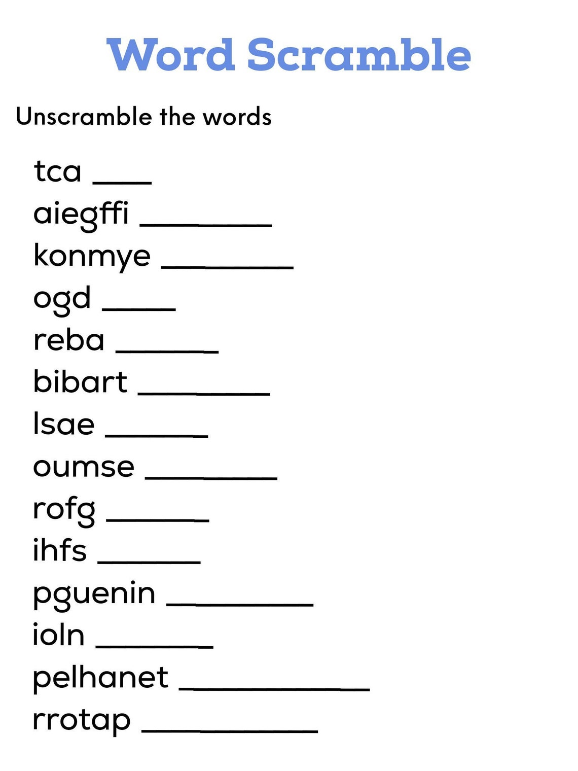 Printable Word Scramble Puzzle Game (digital Download) - Etsy