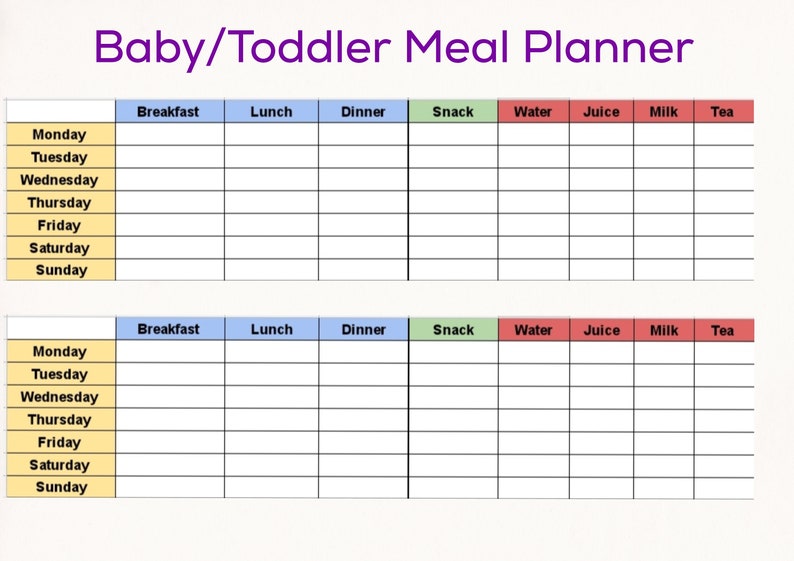 Baby/toddler Meal Planner, Tracker, Schedule, Diary, Instant, Printable ...