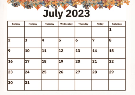 Month Of July Calendar