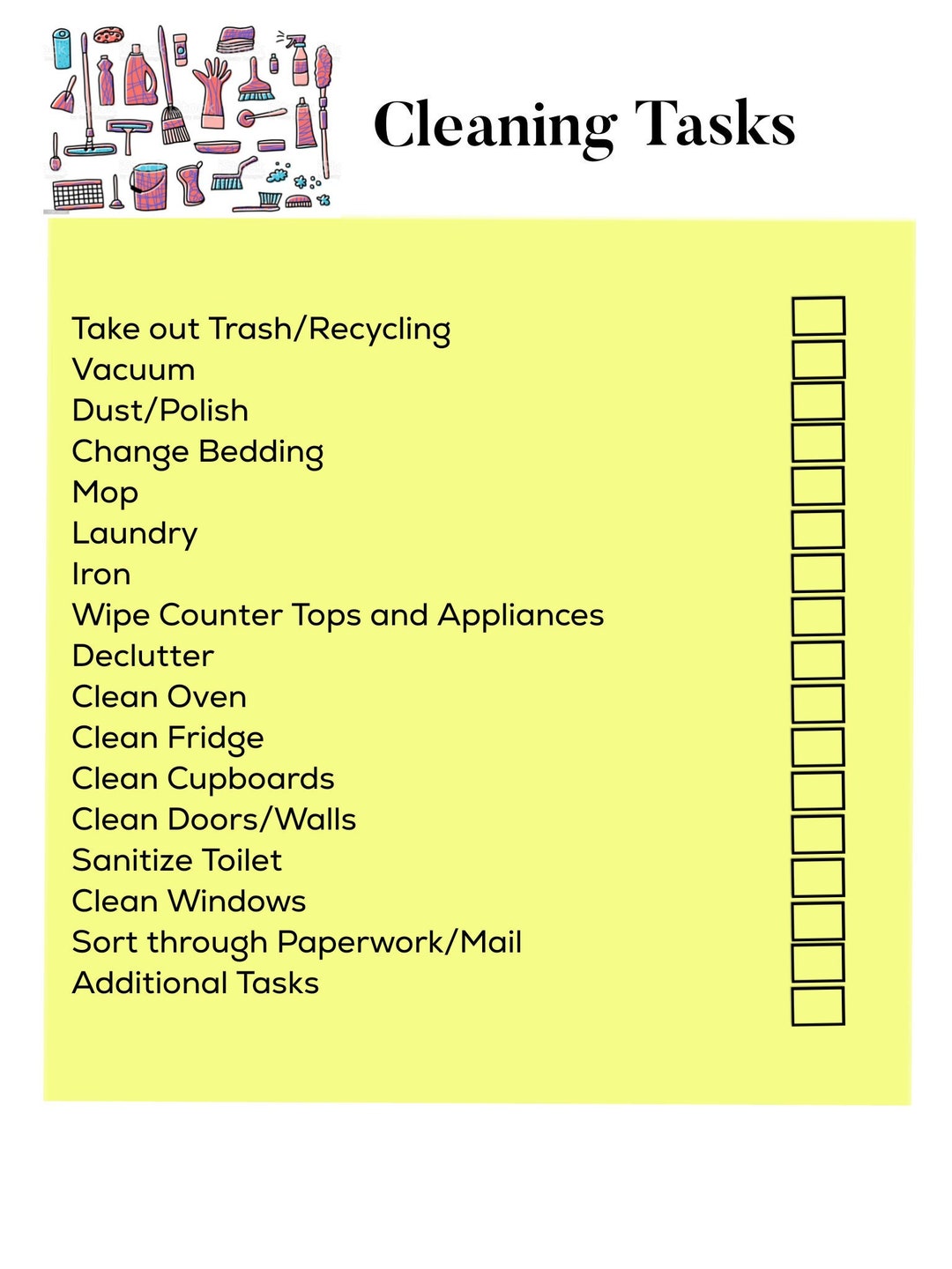 Cleaning Tasks Printable Digital Download - Etsy
