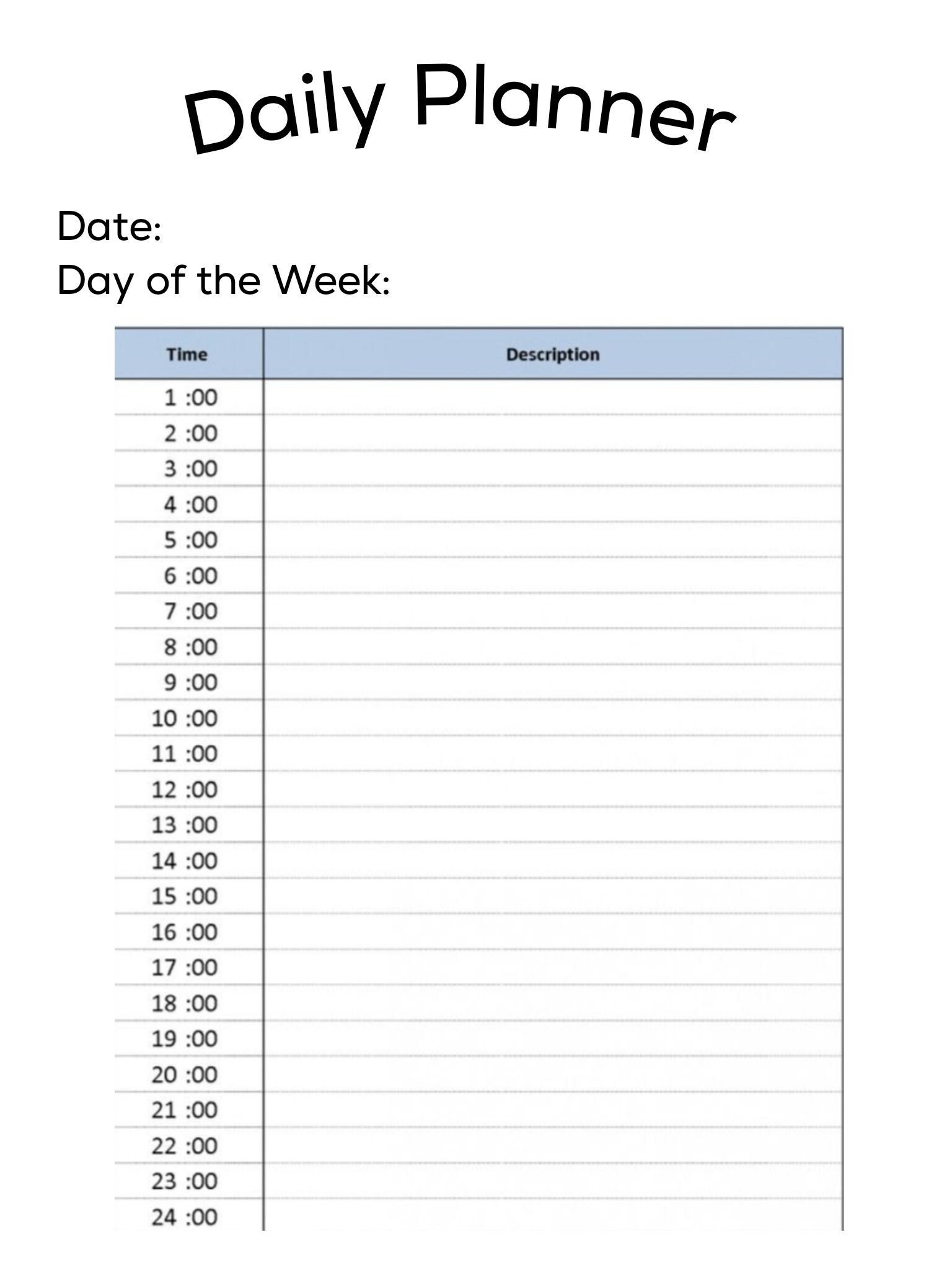 Daily Planner Schedule Instant Printable Digital Download Organization