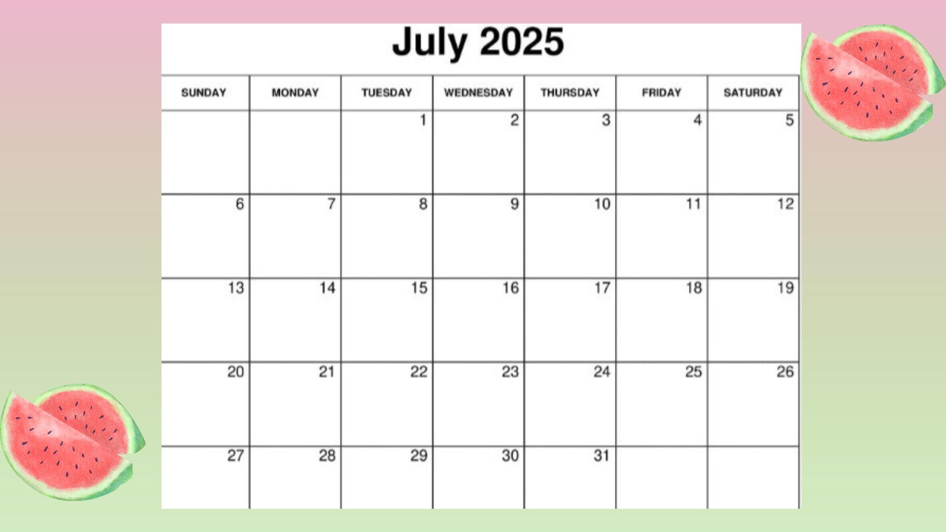 July 2025 Calender, Template, Calendar, Bookings, Month, Summer, Plan ...