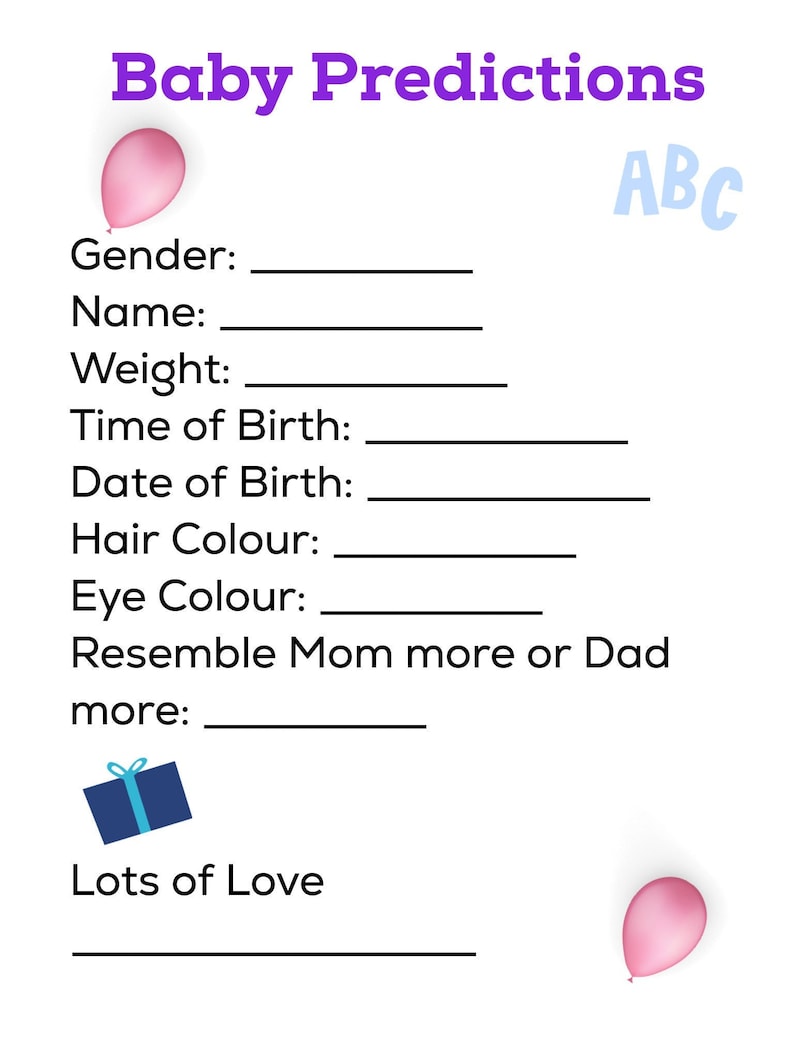 Baby Prediction, Baby Shower Game, Family Fun, Instant, Printable ...