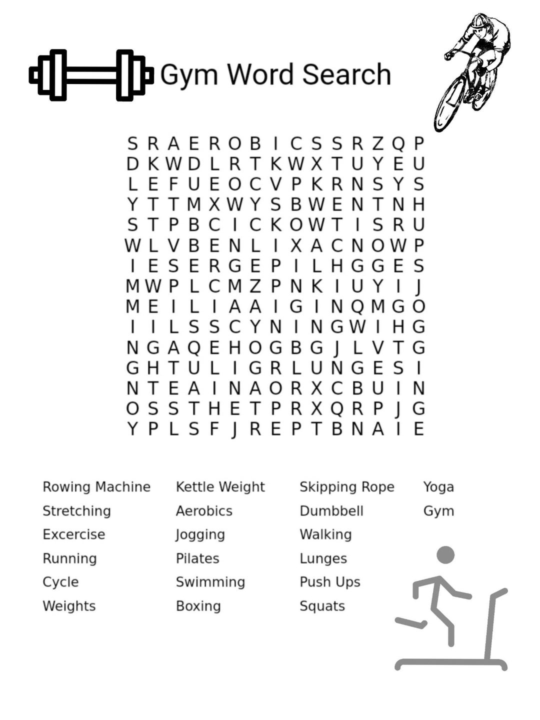 Gym, Workout, Healthy Eating, Wordsearch, Puzzle, Game, Instant ...