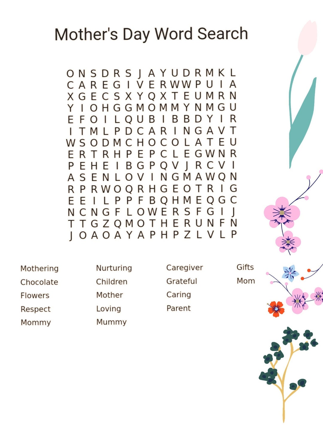 Mother's Day Wordsearch - Etsy