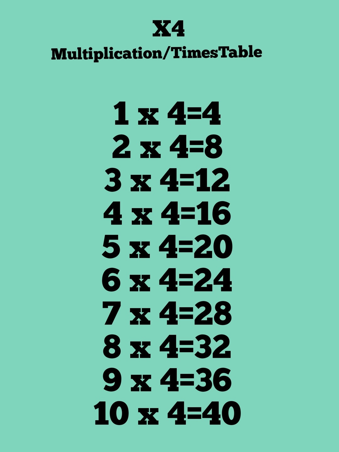 4 Timestable Multiplication Printable Digital Download - Etsy