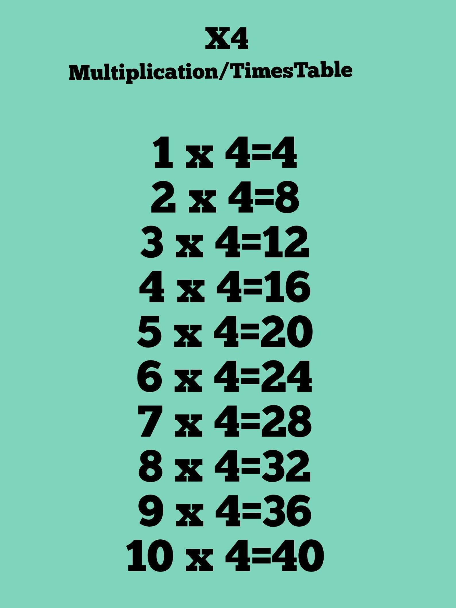 4 Timestable Multiplication Printable Digital Download - Etsy
