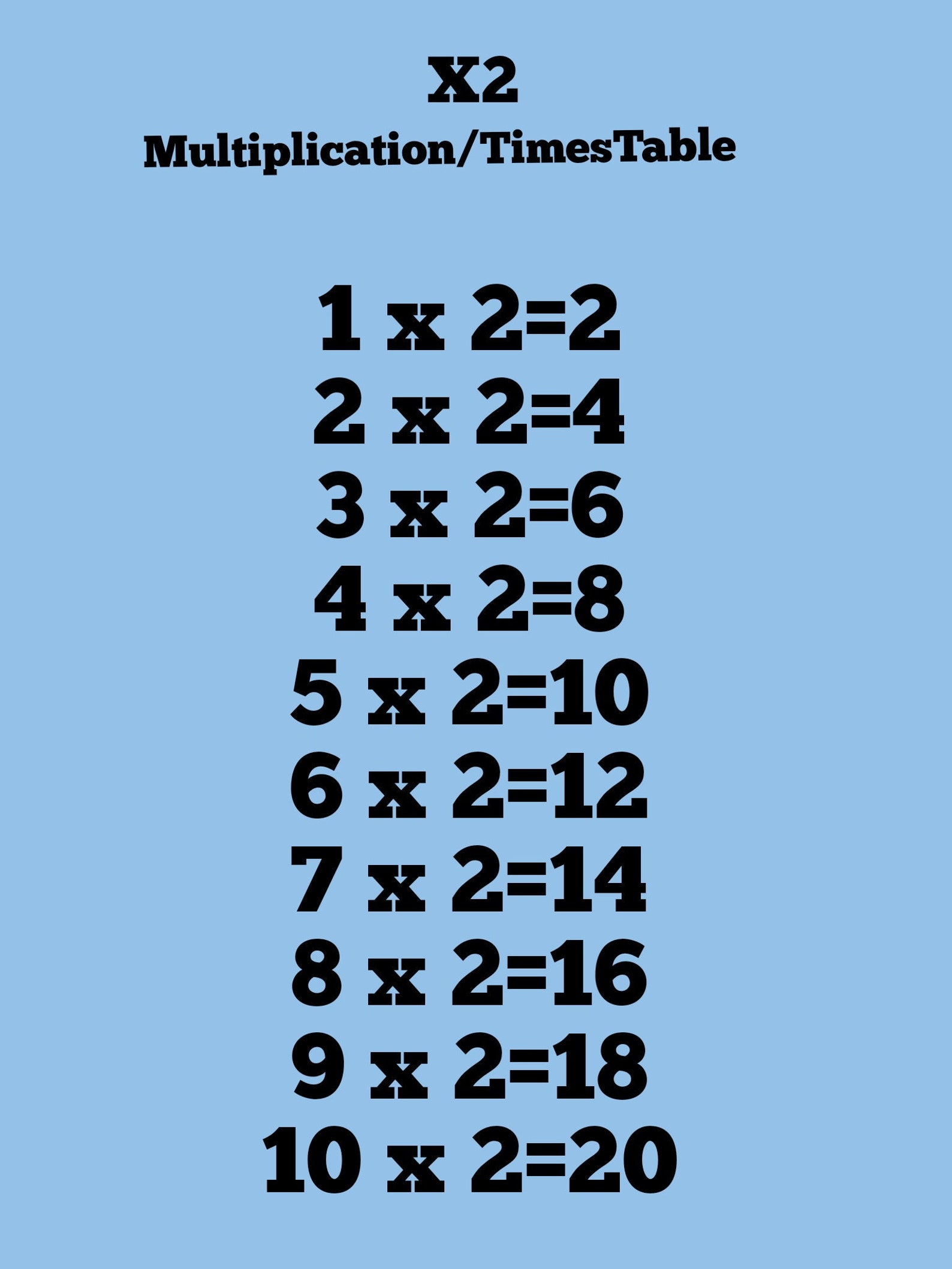 2 Timestable, Multiplication Printable Digital Download Home Learning ...