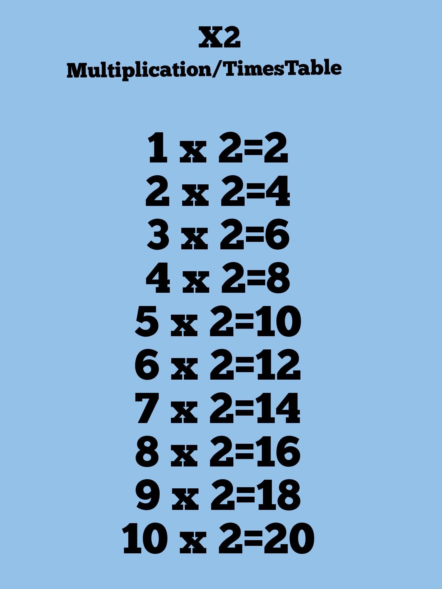 2 Timestable, Multiplication Printable Digital Download Home Learning ...