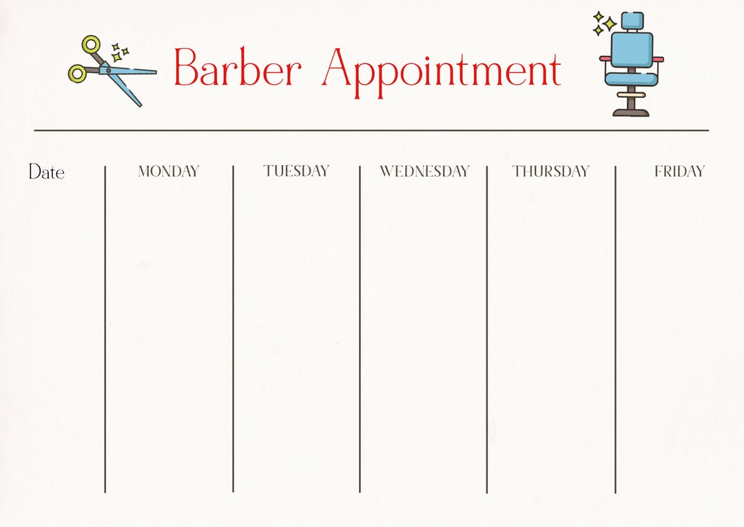 Barber Appointment Sheet Printable Digital Download - Etsy