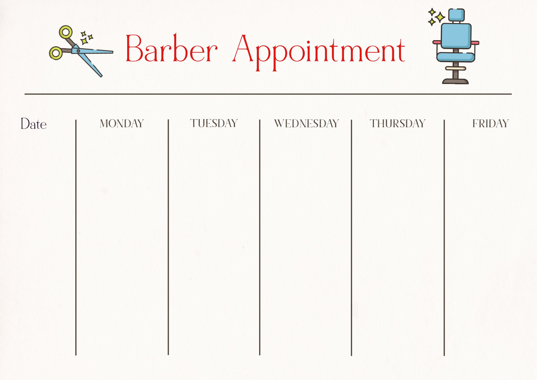 Barber Appointment Sheet Printable Digital Download - Etsy