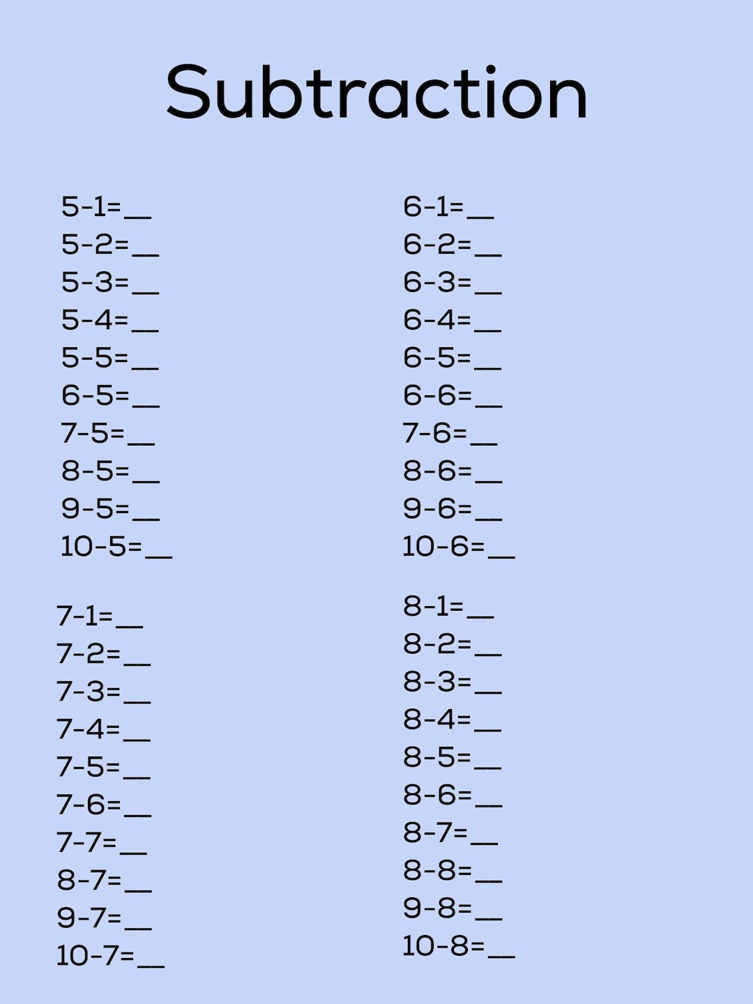 Subtraction Take Away Maths Worksheet Homework Homeschooling Teaching ...
