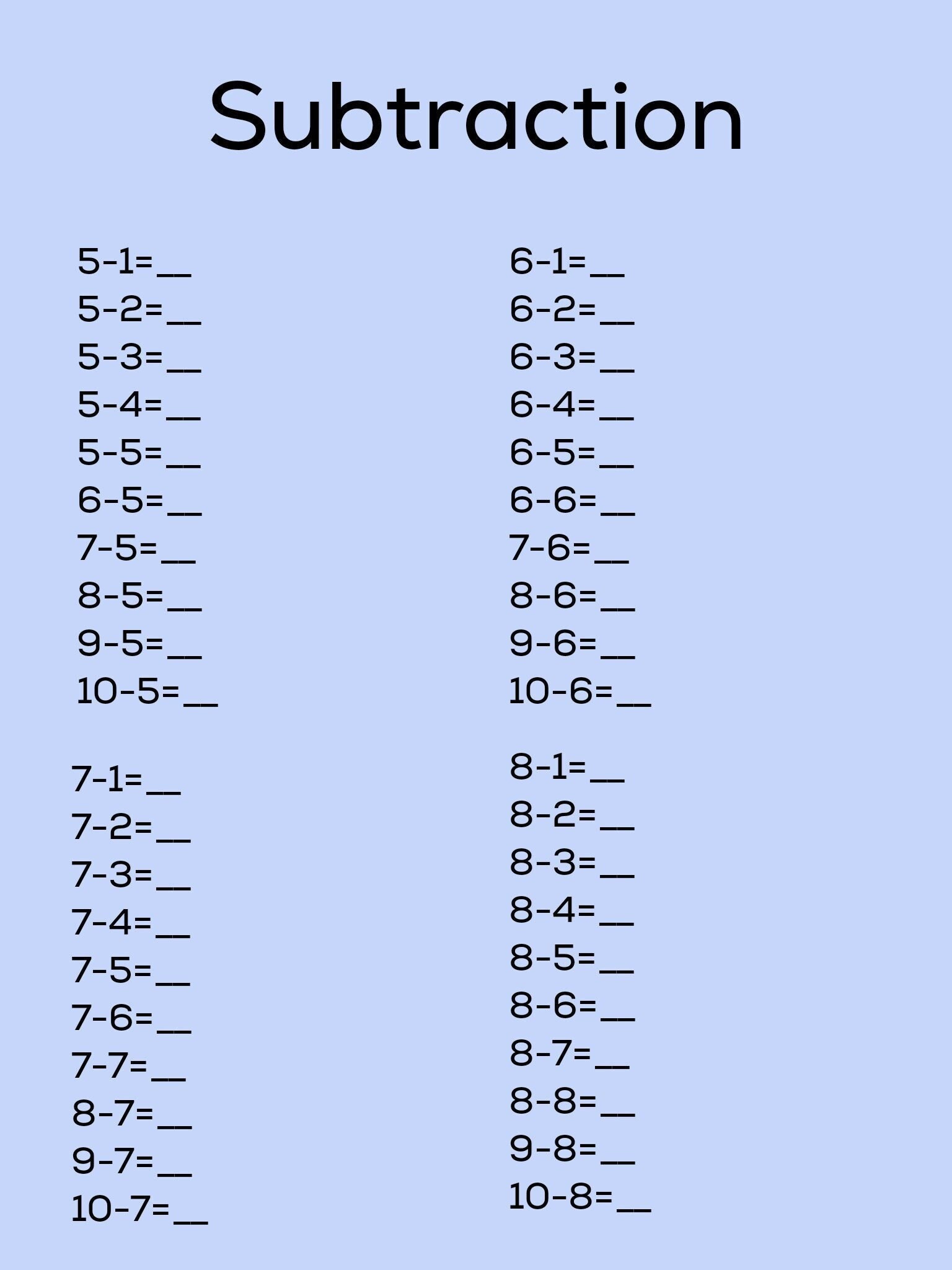 Subtraction Take Away Maths Worksheet Homework Homeschooling Teaching ...