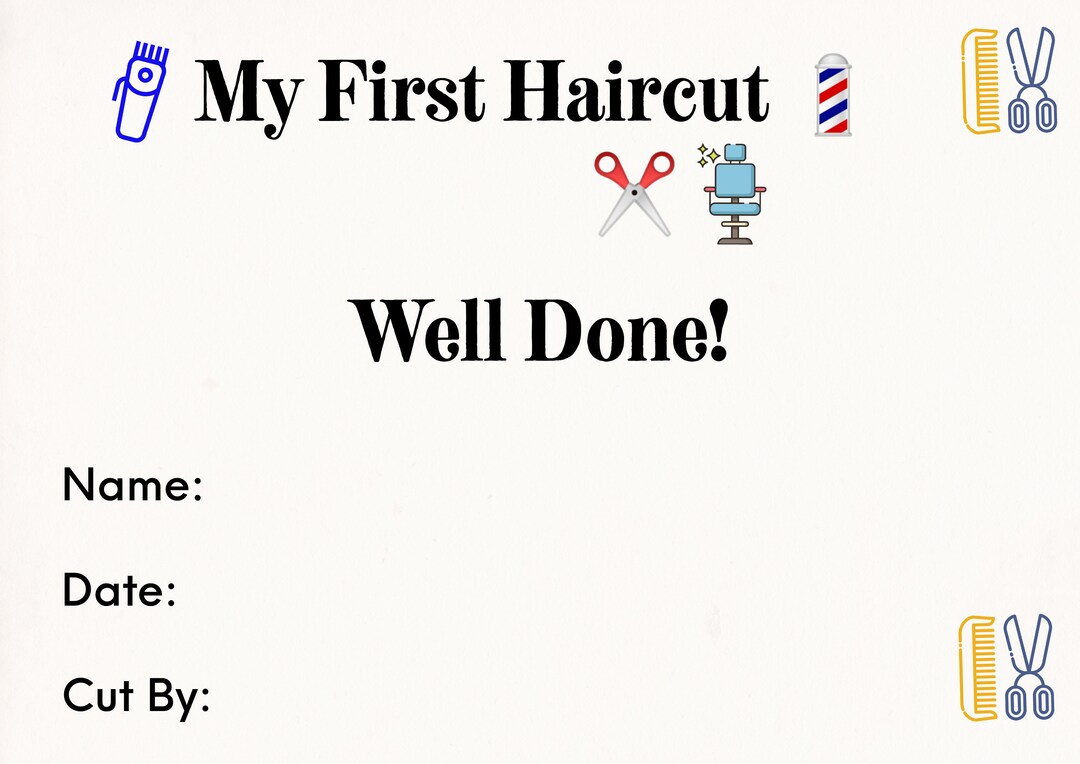 My First Haircut Certificate, Award, Barber, Hairdresser, Novelty ...