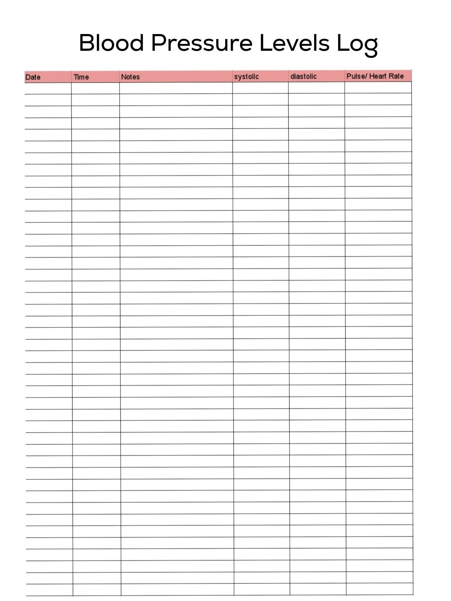 Blood Pressure Log, Monitoring, Management, Instant Printable Digital ...