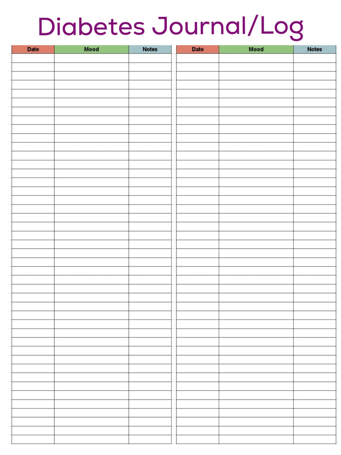 Diabetes Journal/log, Sugar Levels, Instant, Printable, Digital ...