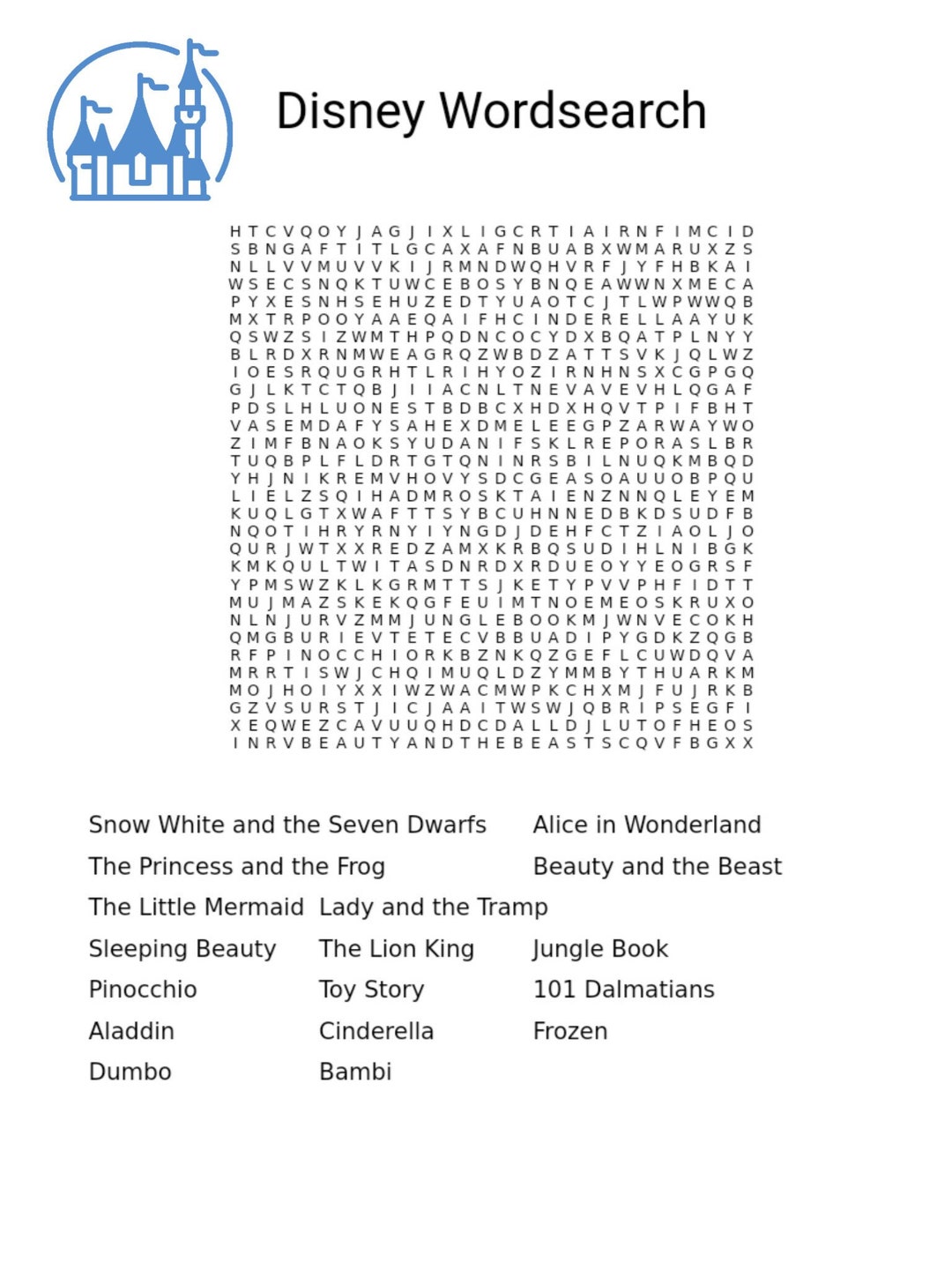 Disney, Princess, Prince, Wordsearch, Word Game, Kids Activity, Films ...