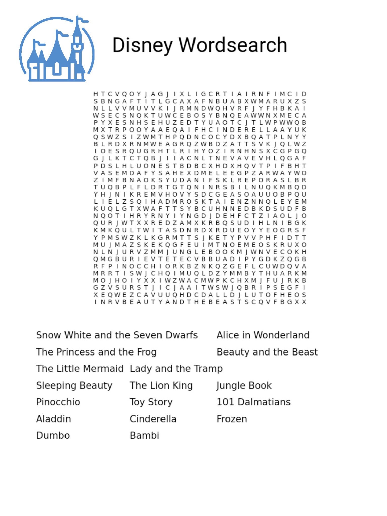 Disney, Princess, Prince, Wordsearch, Word Game, Kids Activity, Films ...