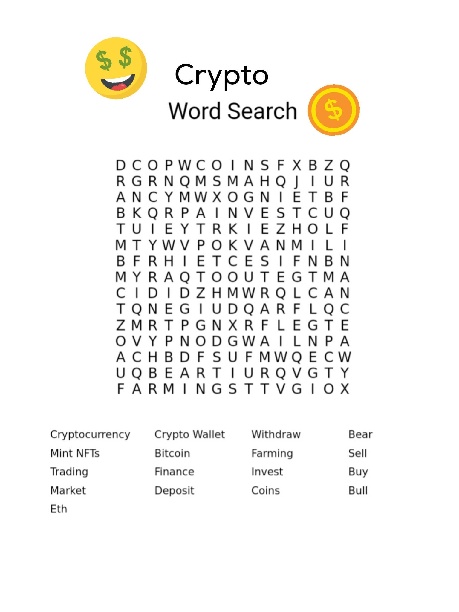 Cryptocurrency Wordsearch Printable Digital Download - Etsy