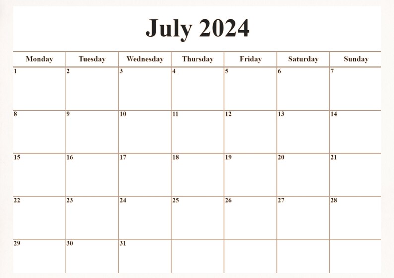 July 2024 Month Calender, Calendar, Instant, Template, Booking ...