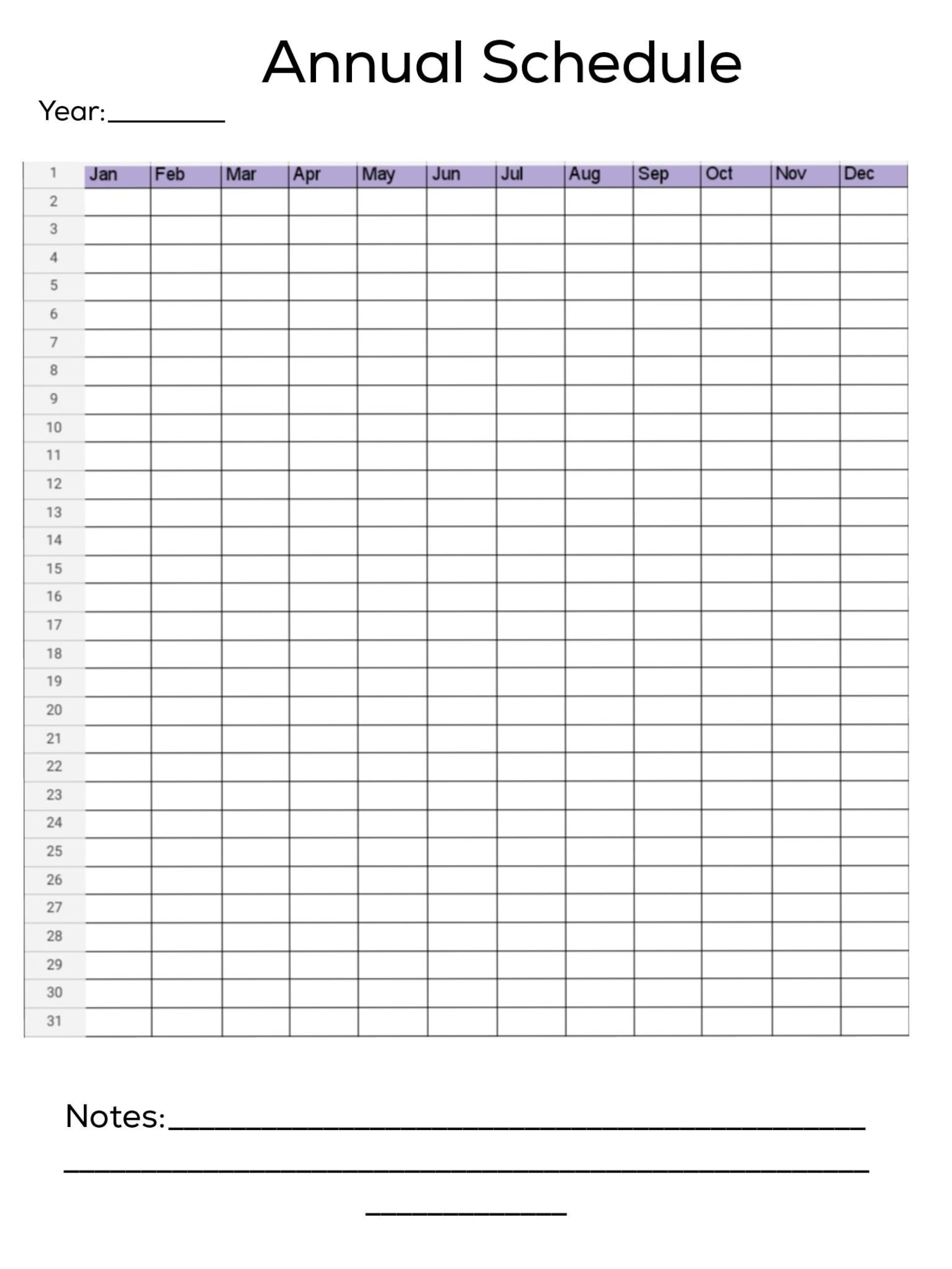 Annual Schedule, Yearly Planner, Birthday Reminder, Instant Printable ...