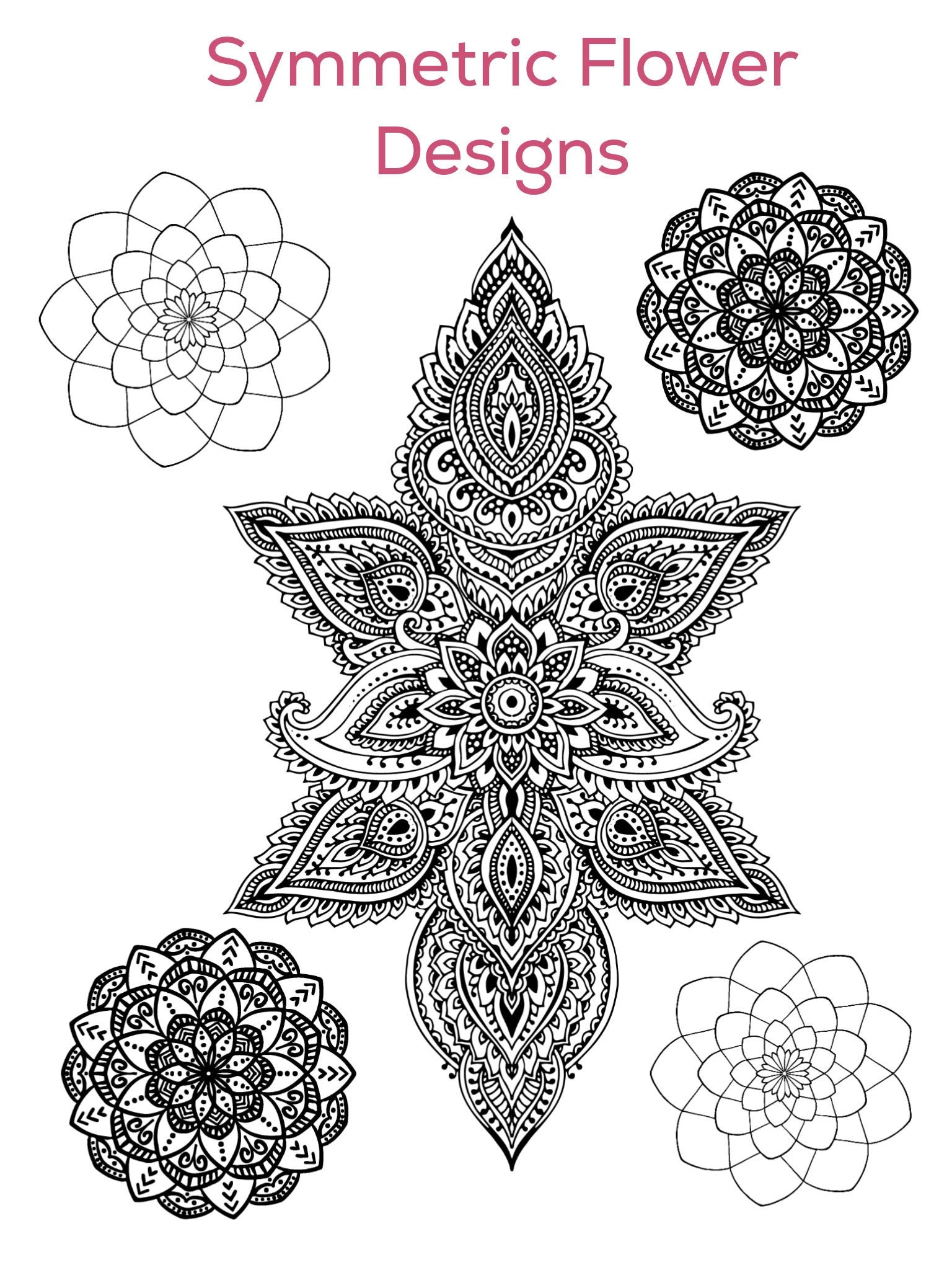 Symmetrical Flower Designs, Patterns, Instant, Printable, Digital ...