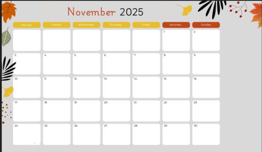 November 2025 Calender, Template, Calendar, Bookings, Month, Summer ...