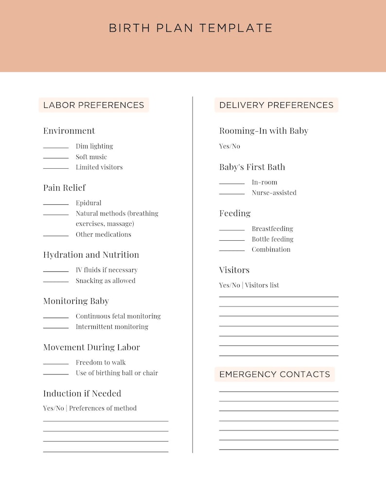 Baby Birthing Plan, Birth, Newborn, Journal, Template, New Parents ...
