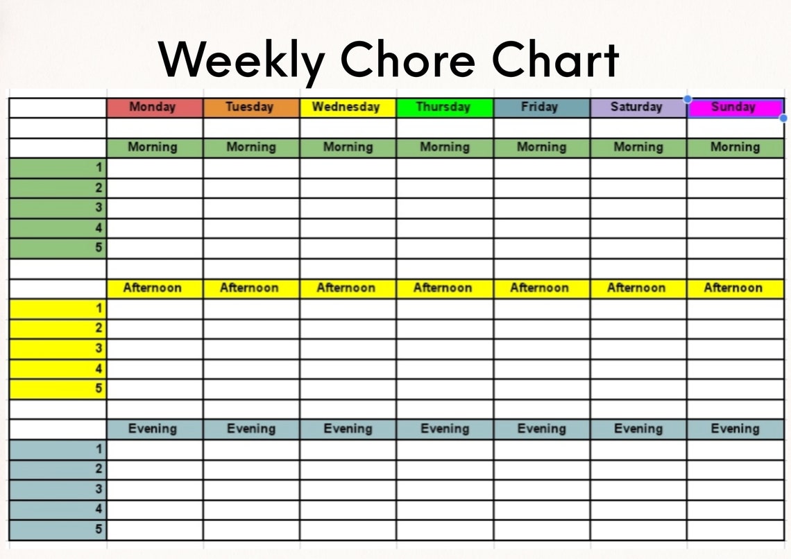Weekly Chore Chart, Cleaning, Kids Chore Chart, Template, Instant ...