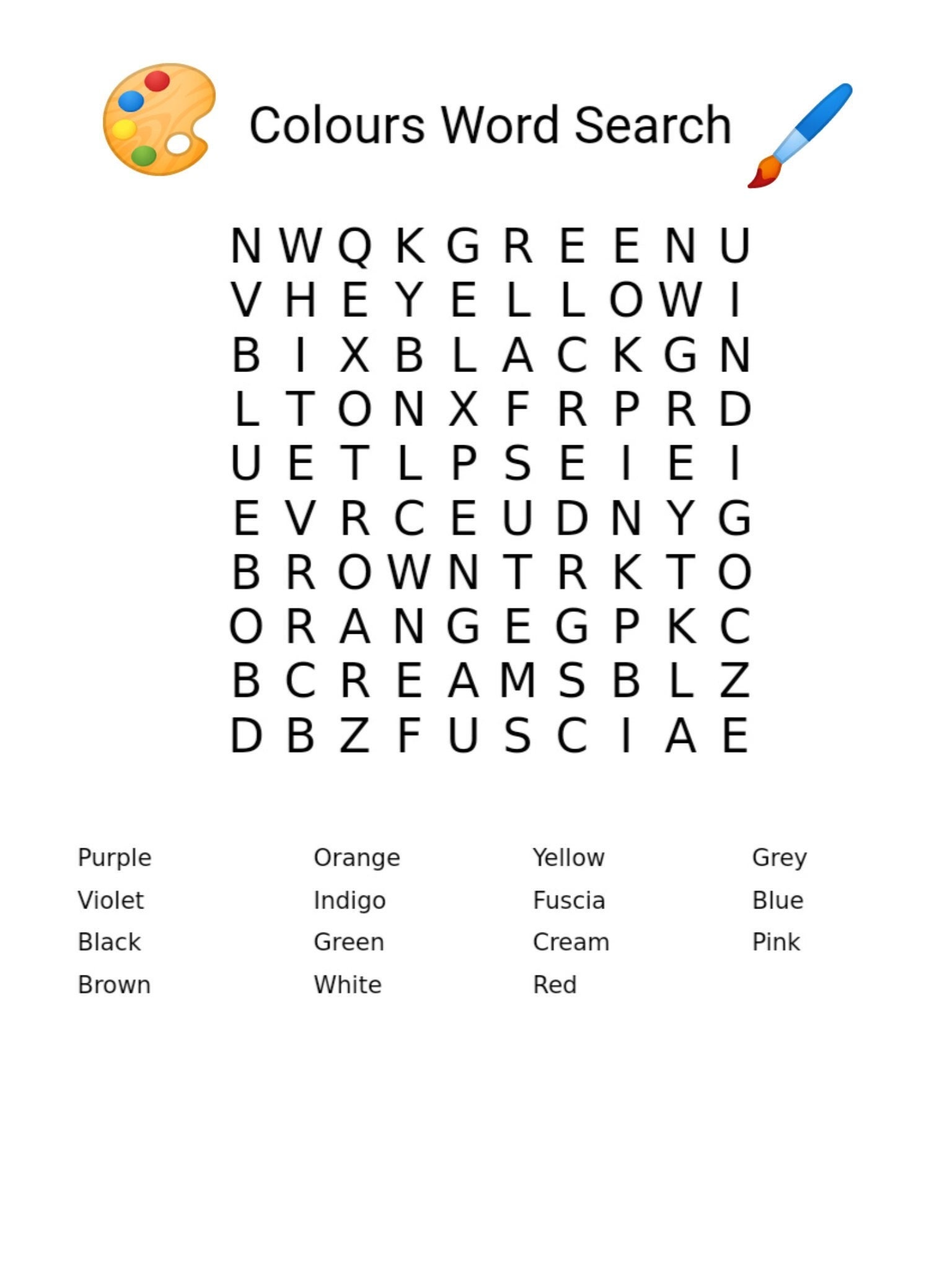 Colours Wordsearch, Puzzle, Game,kids Activity, Learning, Instant ...